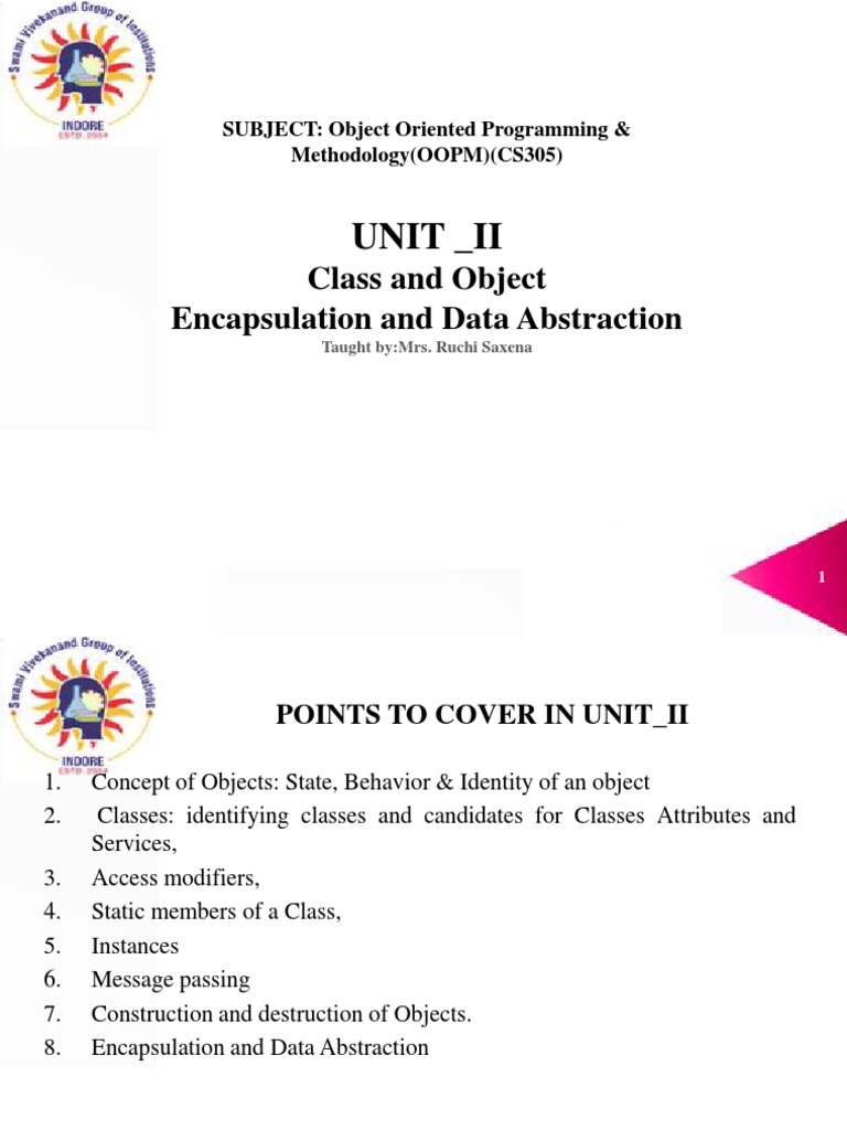 Unit Ii Class And Object Encapsulation And Data Abstraction Pdf Class Computer