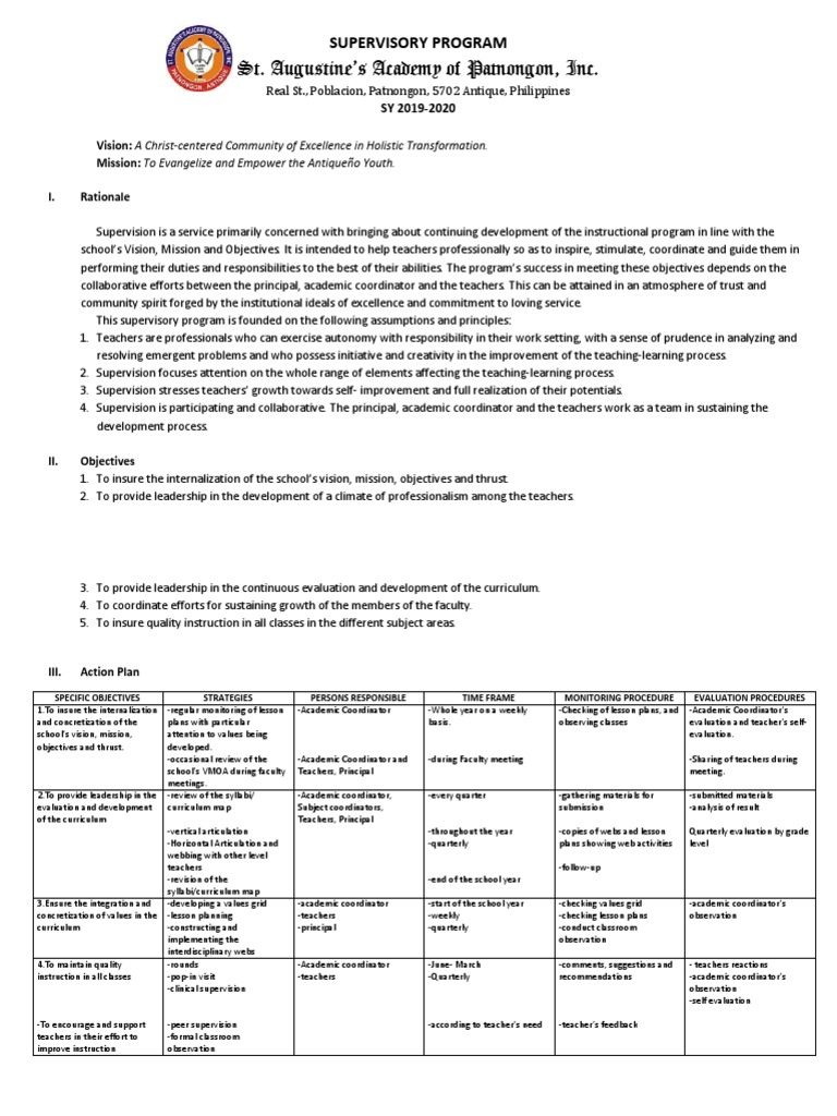 Supervisory Program | PDF | Teachers | Curriculum