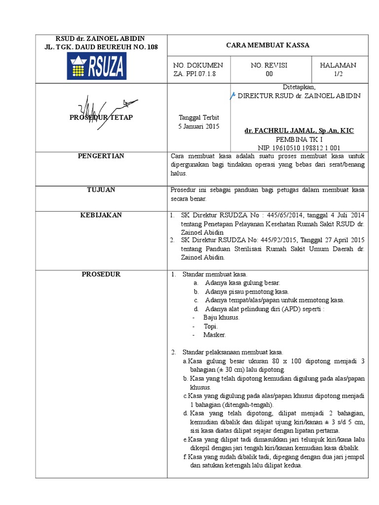 Prosedur Pembuatan Kasa Steril | PDF