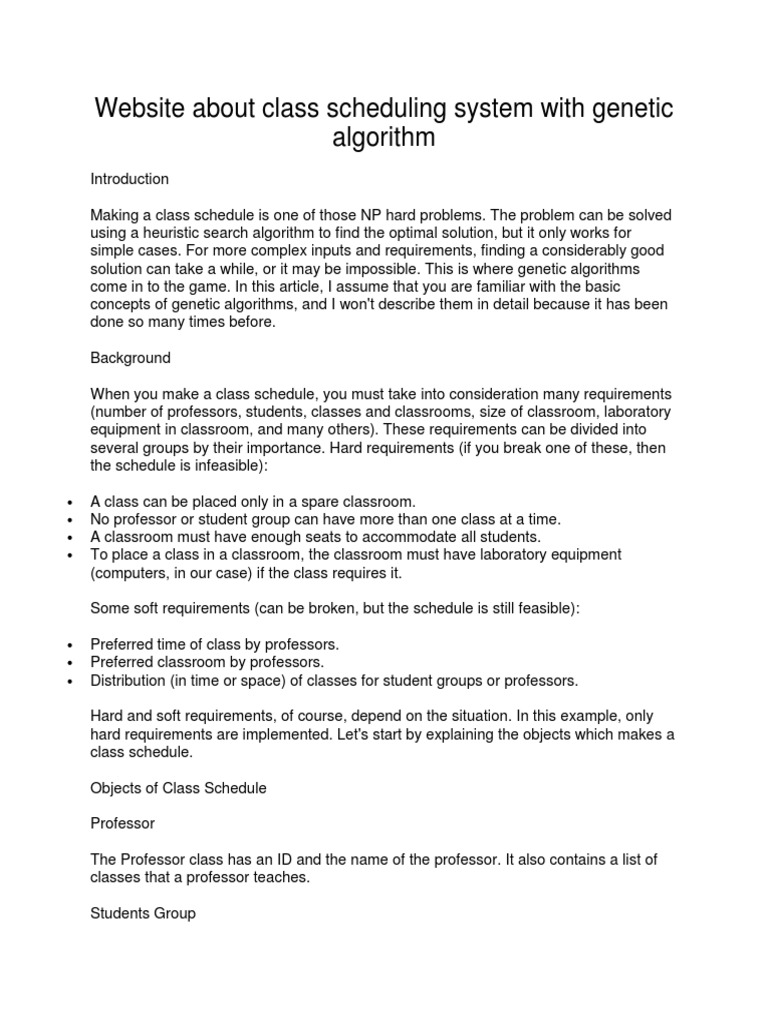Website About Class Scheduling System With Genetic Algorithm | PDF ...