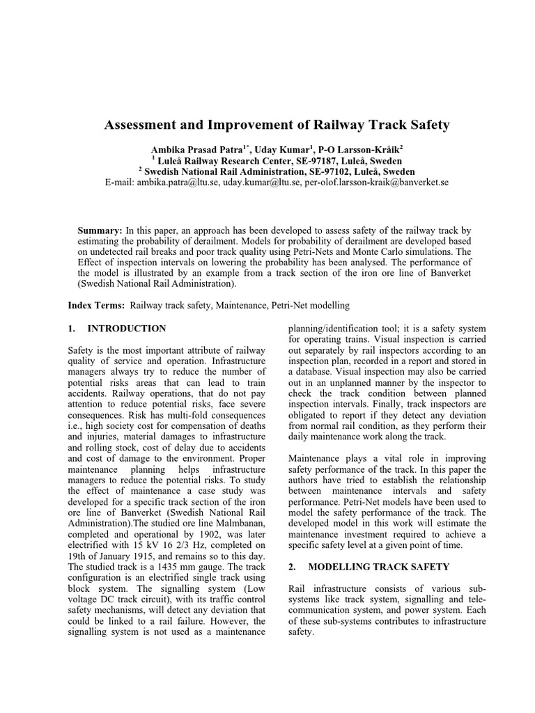 Assessment and Improvement of Railway Track Safety | PDF | Track (Rail ...