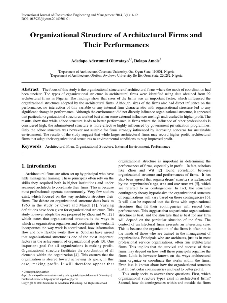 Organizational Structure of Architectural Firms and Their Performances ...