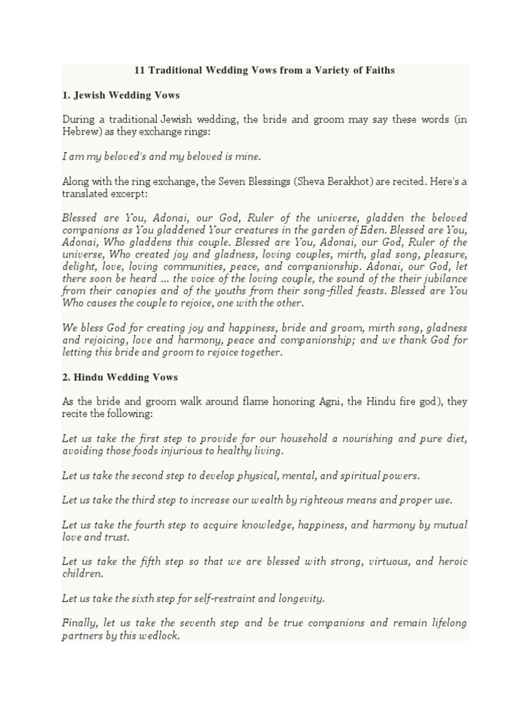 11 Traditional Wedding Vows From A Variety of Faiths | PDF | Wedding ...