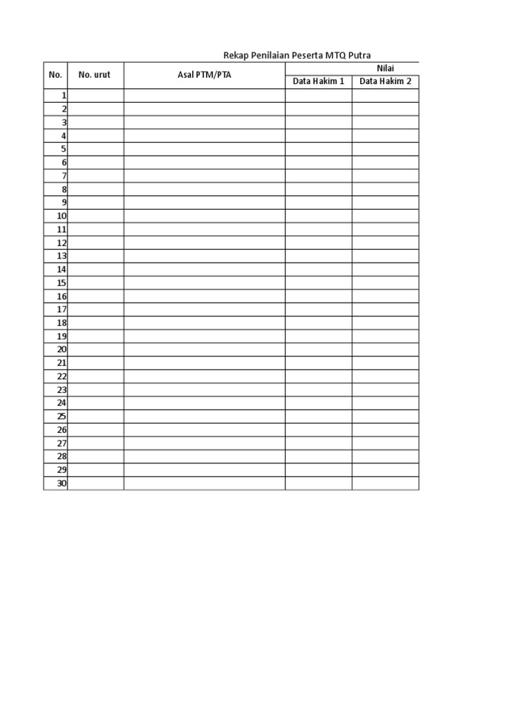REKAPAN NILAI MTQ PUTRA Dan PUTRI | PDF