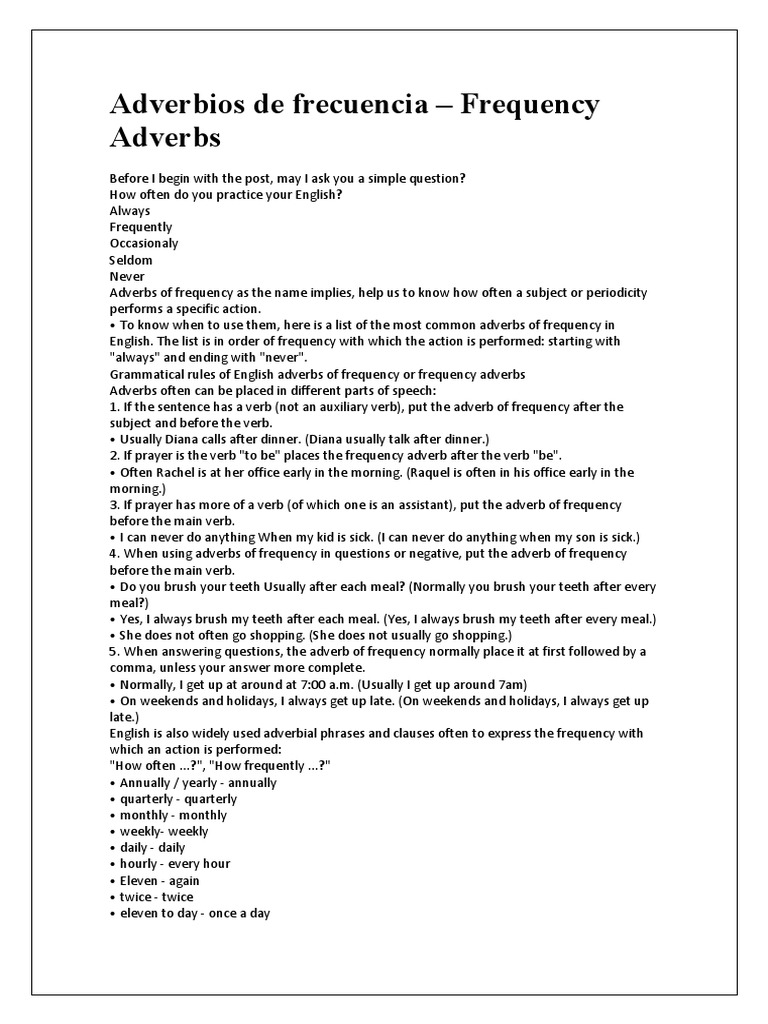 Adverbios de Frecuencia | PDF | Verb | Adverb