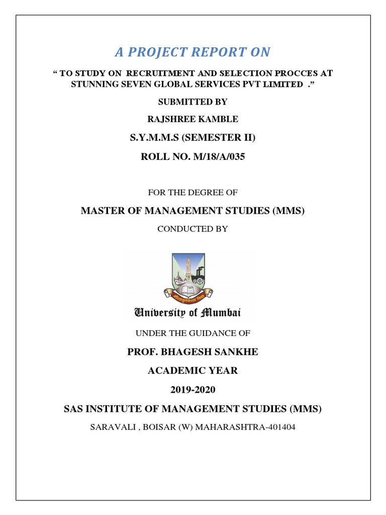 Project On Recruitment and Selection Done by Rajshree | PDF ...