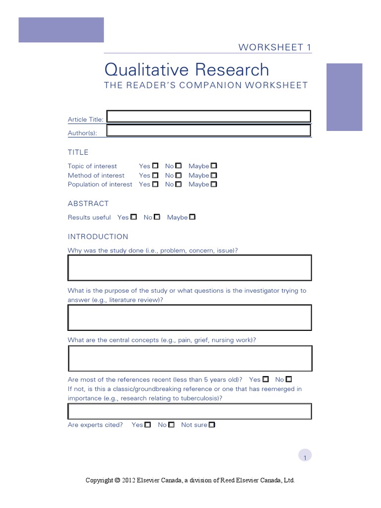 Qualitative Research Worksheet | PDF | Qualitative Research | Data