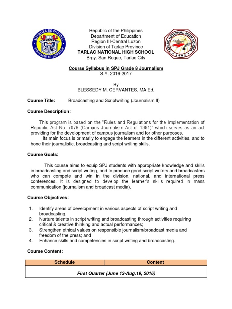 Course Syllabus in Radio and TV Broadcas PDF | PDF | Journalism ...