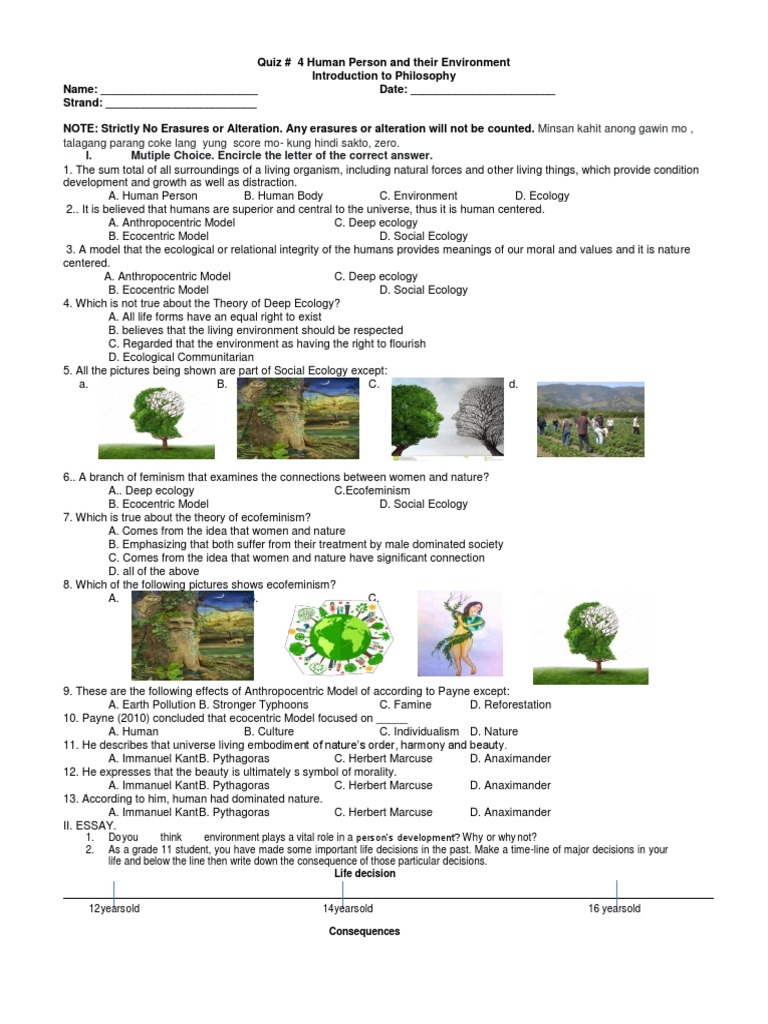 Quiz on Human Person and Environment | PDF | Ecology | Philosophical ...
