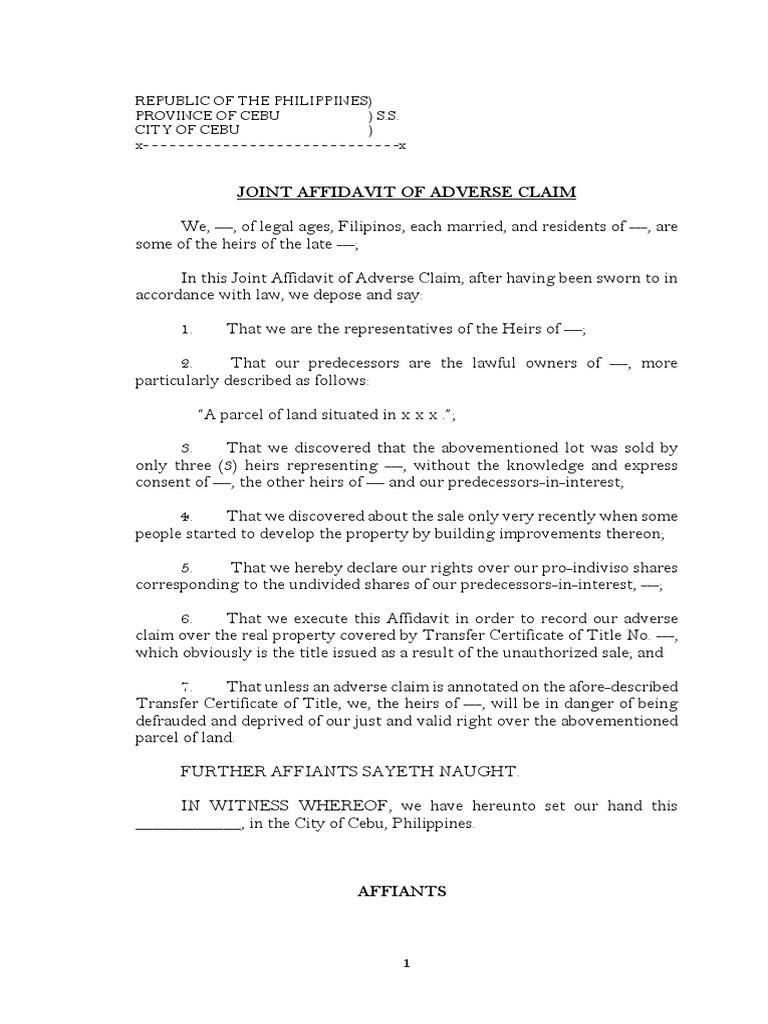 Affidavit of Adverse Claim | PDF