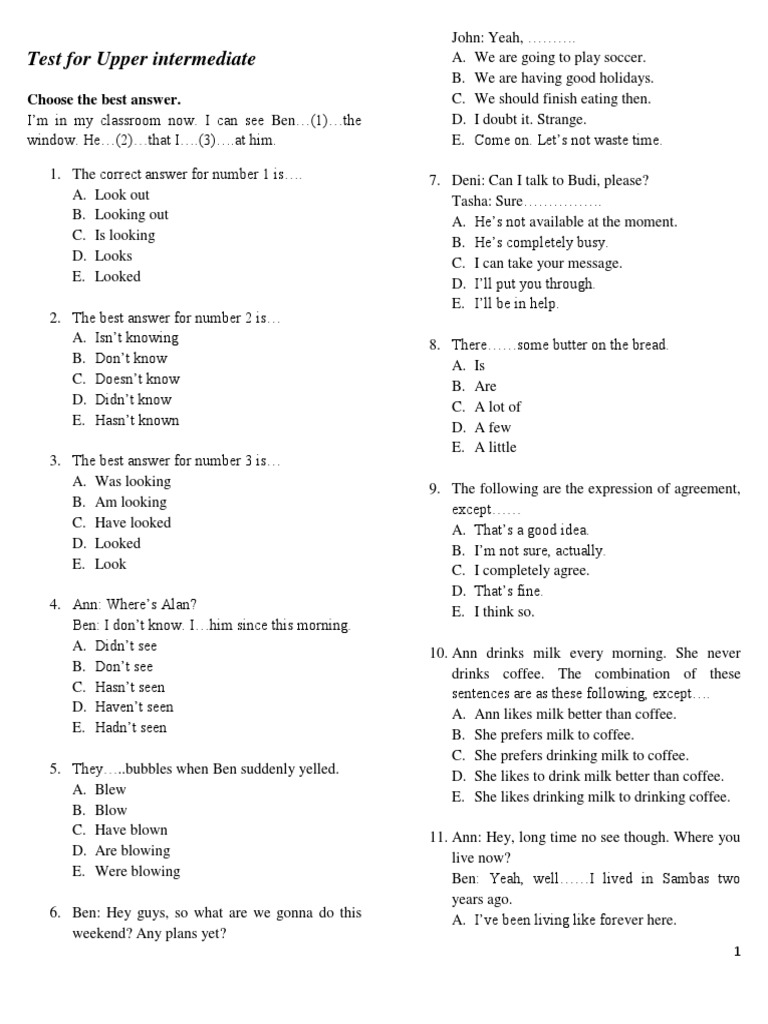 Test For Upper Intermediate | PDF