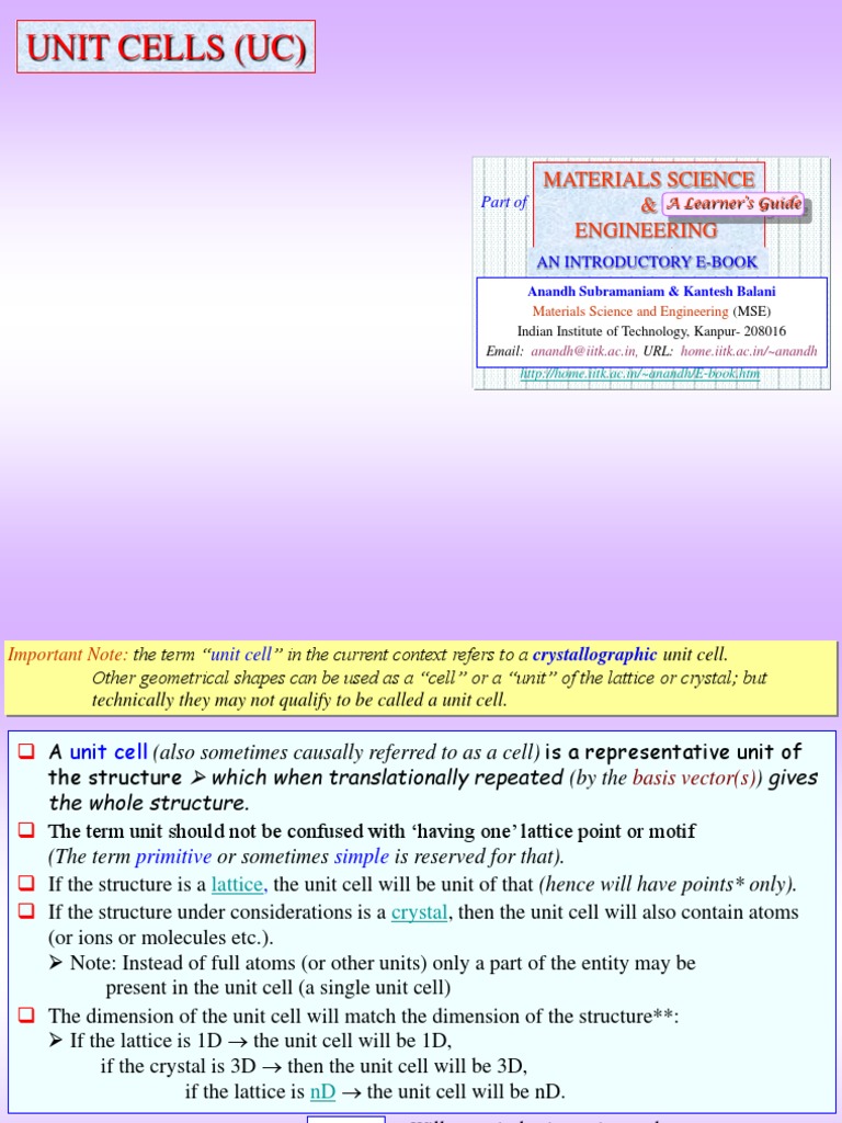 Unit Cells (Uc) : Materials Science & Engineering | PDF | Crystal ...