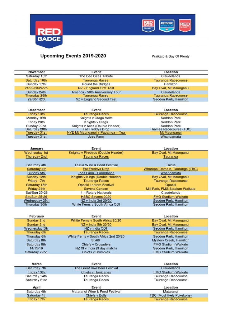 Upcoming Events 2019-2020 | PDF | Sports Teams | Team Sports