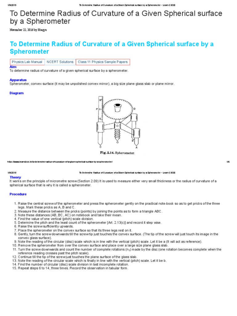 Physics Practical Radius of Curvature | Download Free PDF | Sphere ...
