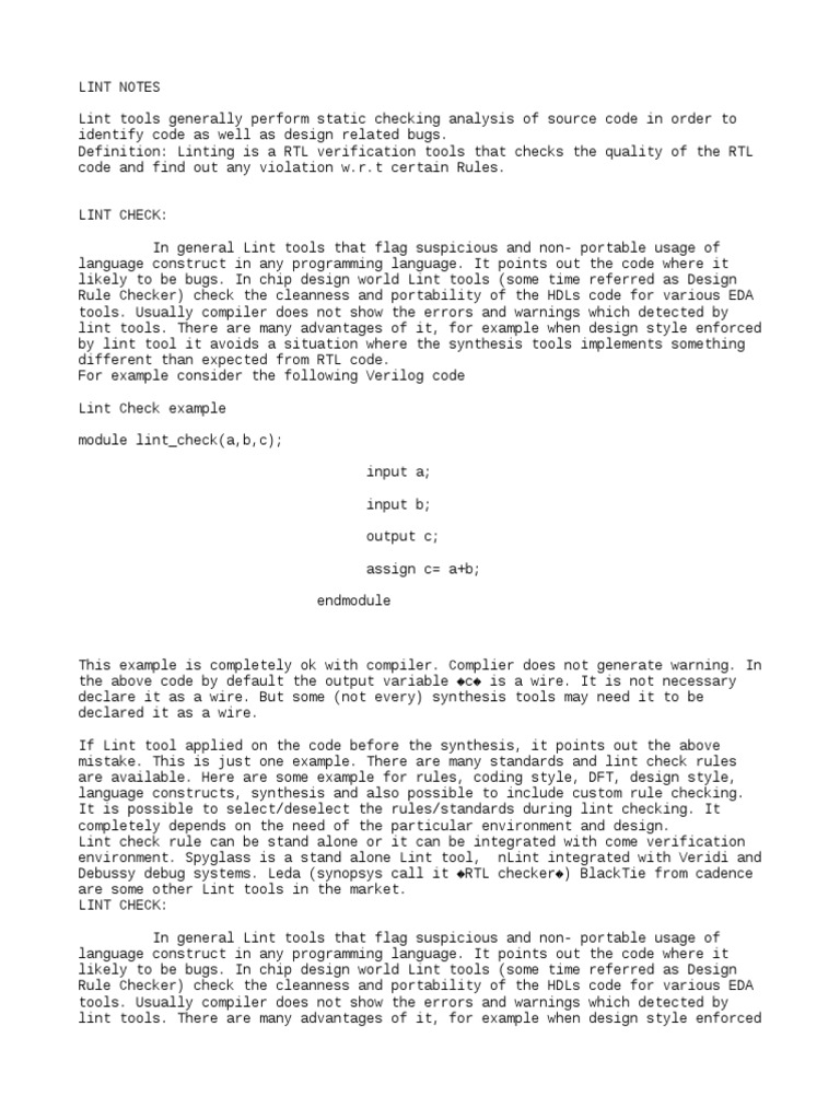 Quick Notes On LINT | PDF | Hardware Description Language | Programming ...