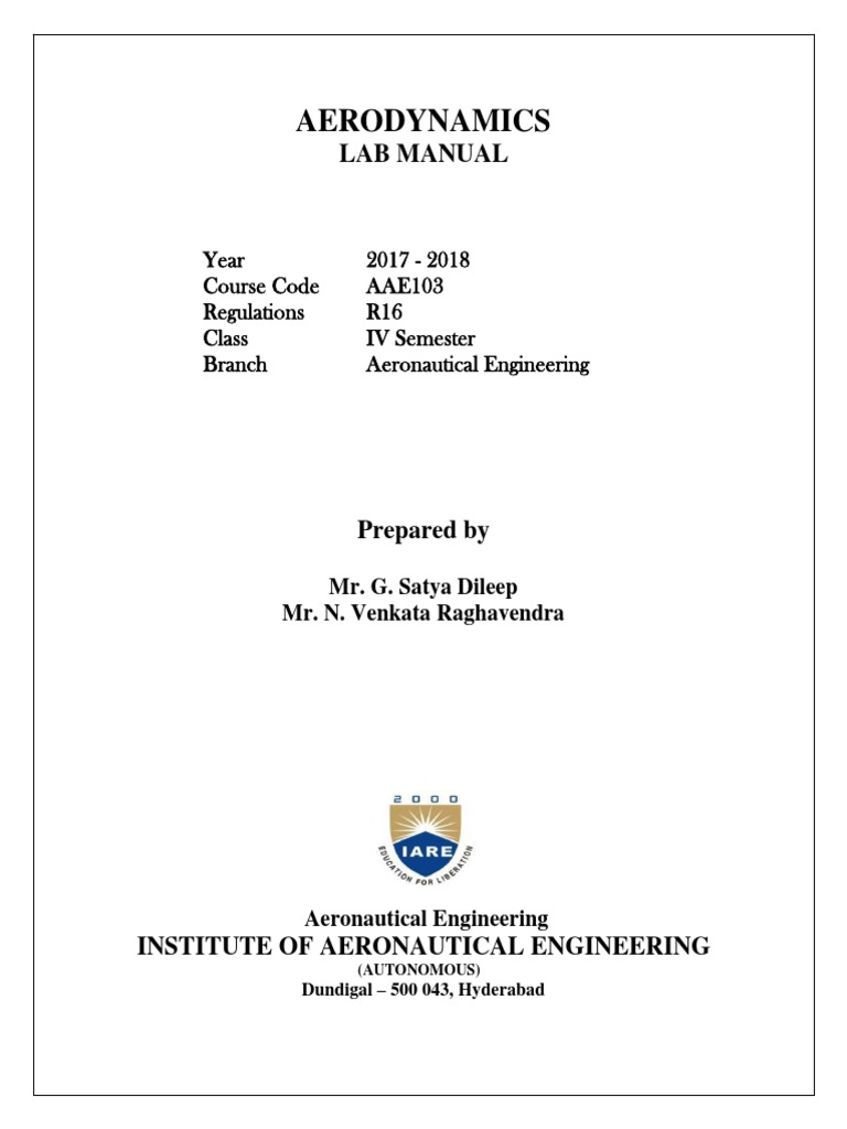 Aerodynamics: Lab Manual | PDF | Airfoil | Lift (Force)