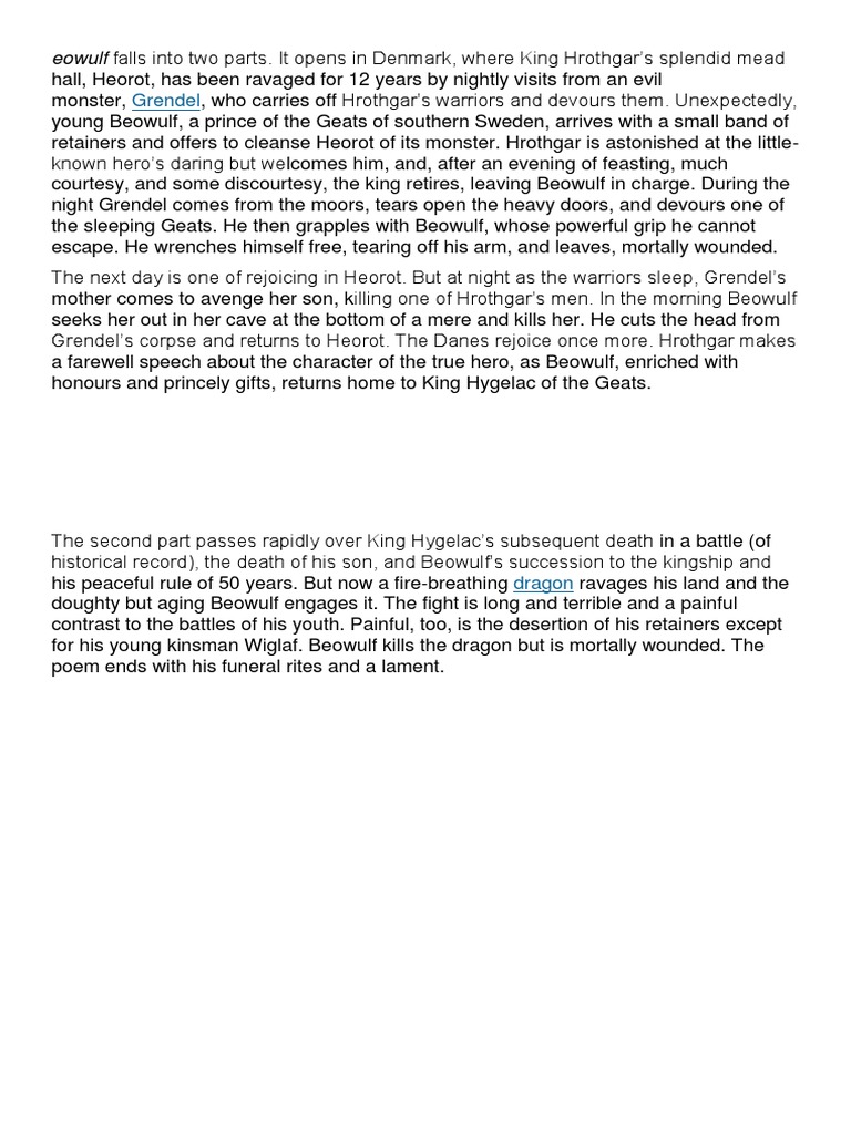 Beowulf Summary | PDF | Beowulf | English Folklore