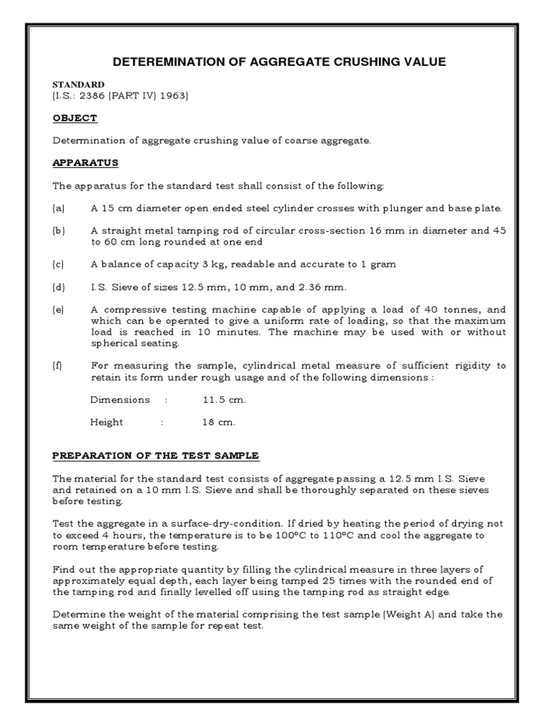 Determine Aggregate Crushing Value | PDF