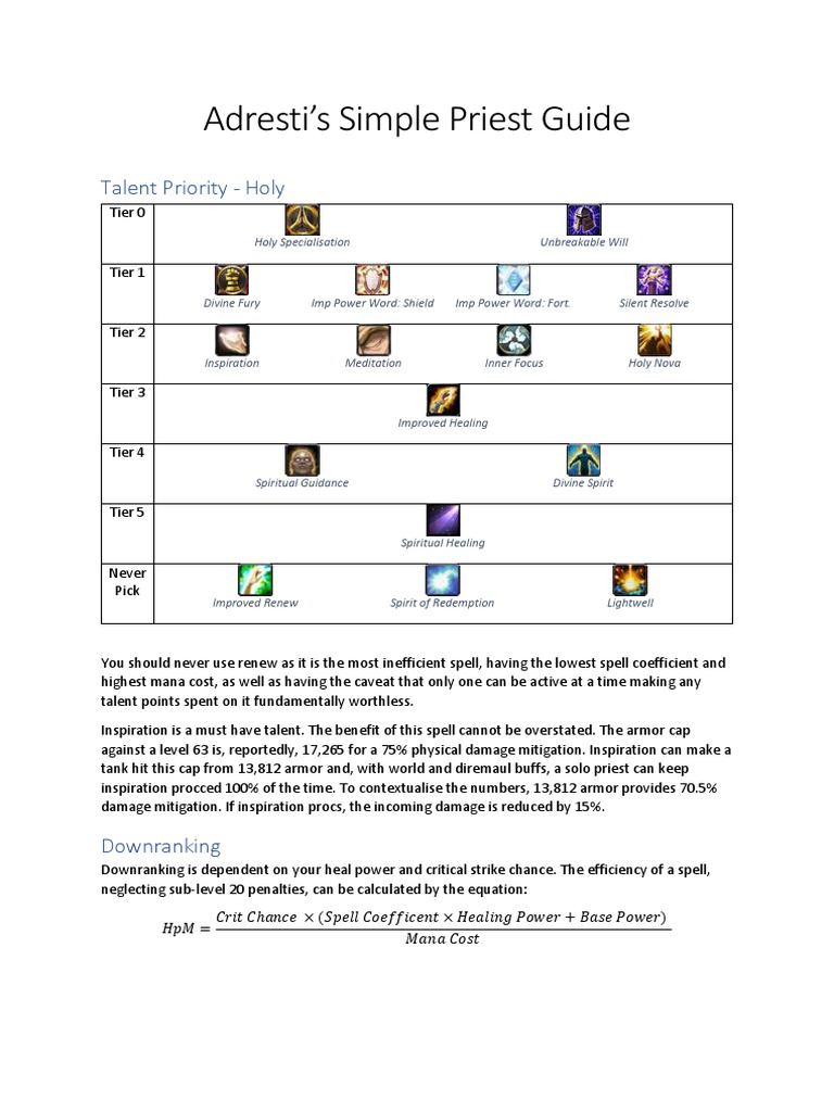 Adresti's Simple Priest Guide: Talent Priority - Holy | PDF