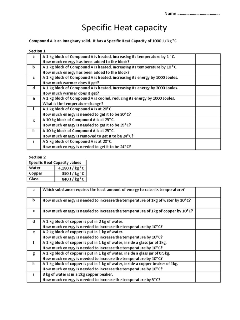 SHC Worksheet Tes | Download Free PDF | Heat Capacity | Heat