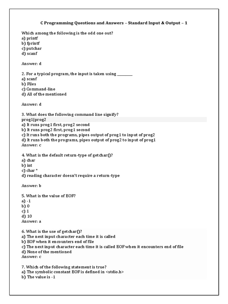 Standard Input & Output in C - Frequently Asked Questions | PDF | C ...