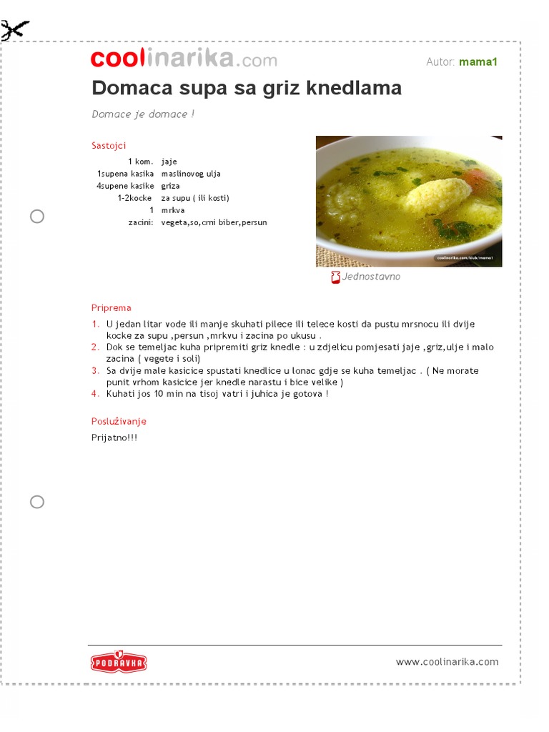 Domaca Supa Sa Griz Knedlama | PDF