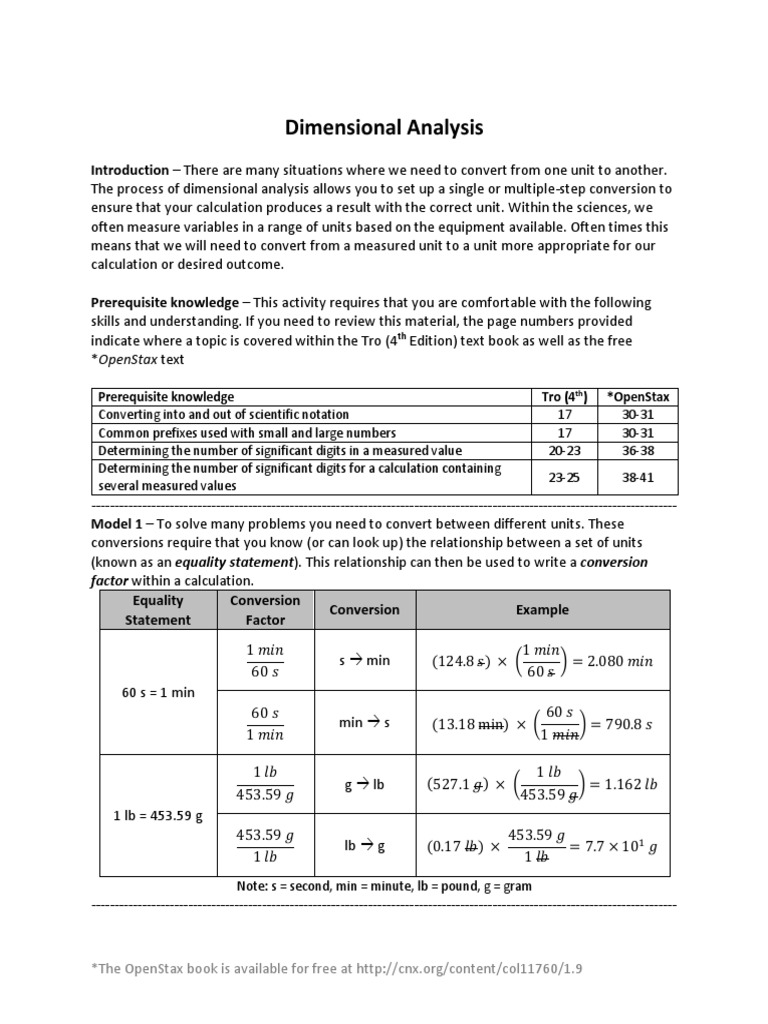 Dimensional Analysis (08.14.19 Draft) | PDF | Gallon | Volume
