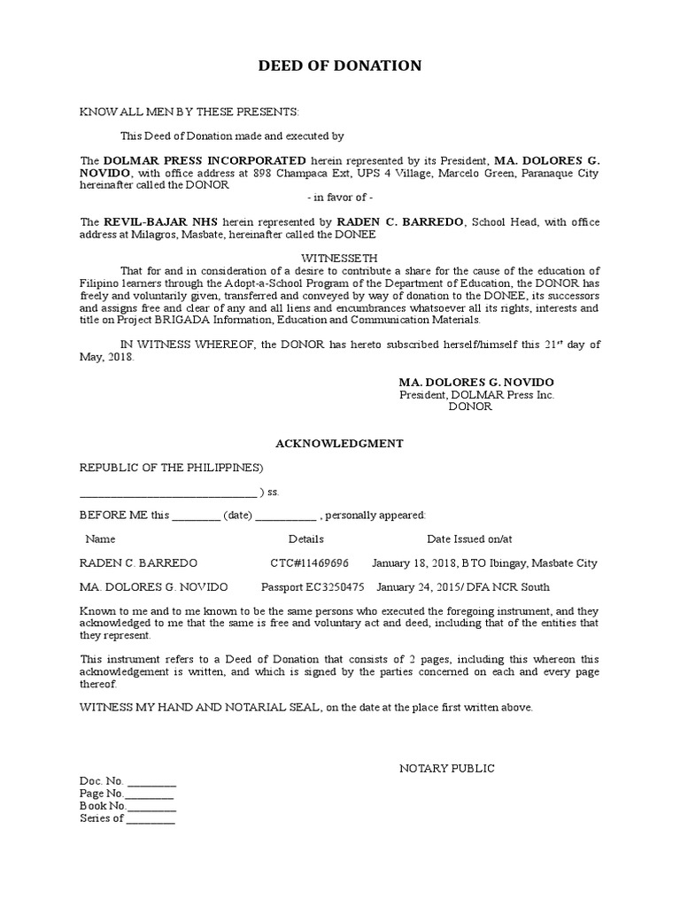 Deed of Donation-Acceptance | PDF | Natural Resources Law | Property
