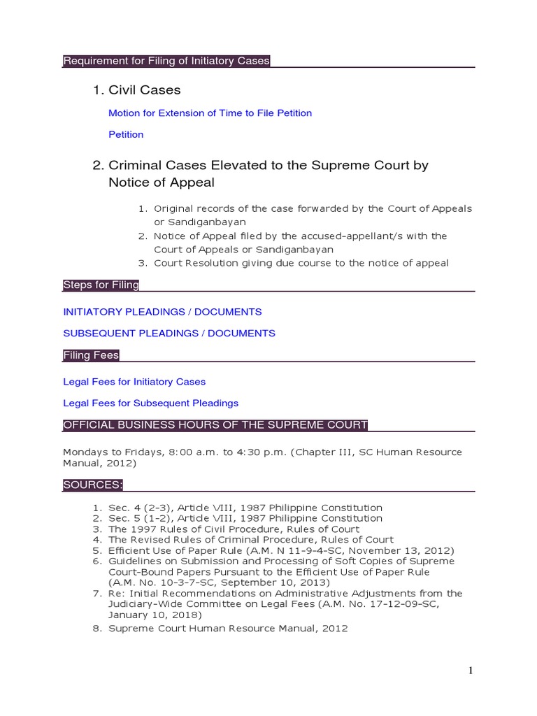 Requirement For Filing of Initiatory Cases | PDF | Supreme Courts ...