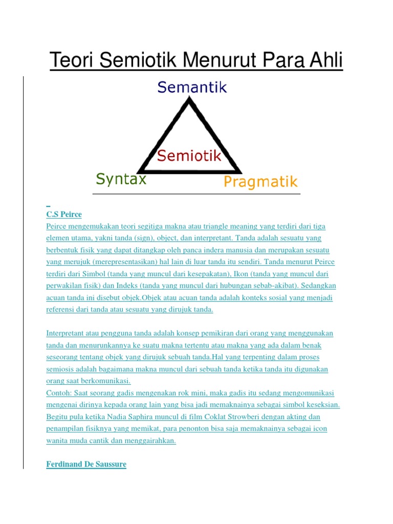 Teori Semiotik Menurut para Ahli | PDF