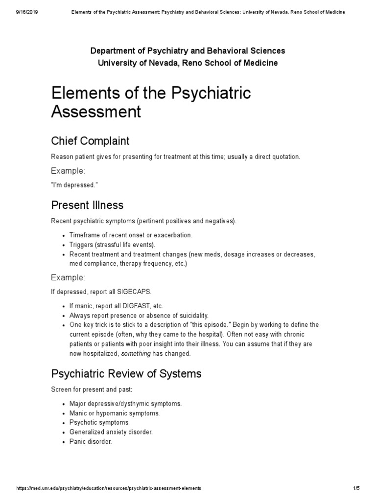 Key Elements of Psychiatric Assessment | PDF | Mania | Mental Disorder