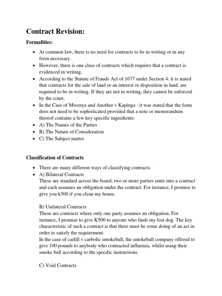 Contract Revision Notes | PDF | Contractual Term | Breach Of Contract