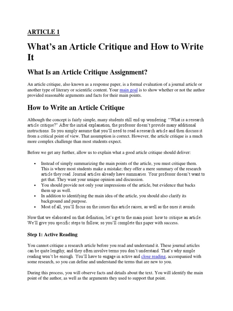 How to Write an Article Critique | PDF | Data Analysis | Academic Journal