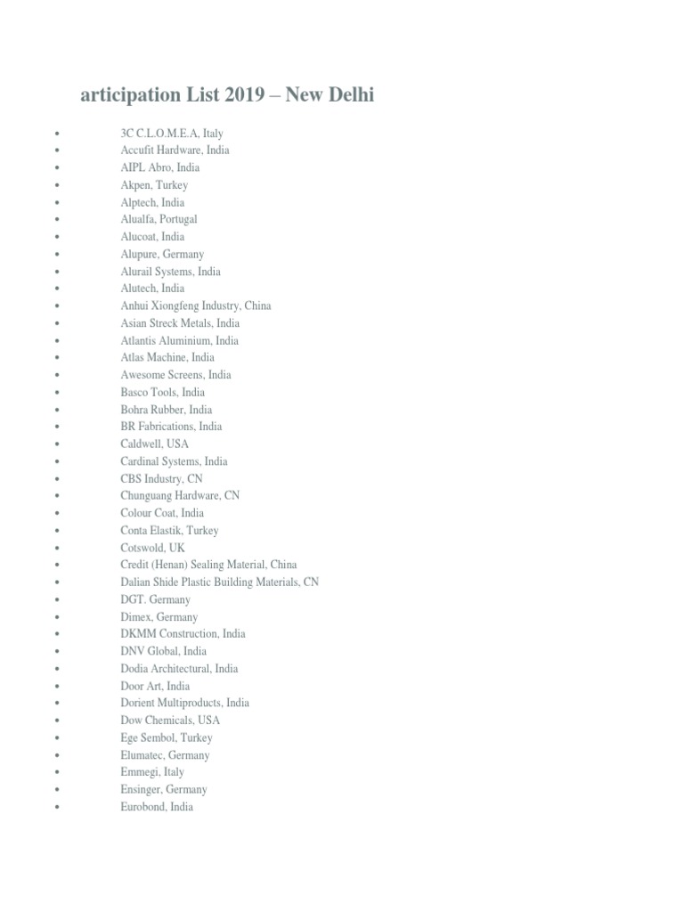 Zak Door and Windows Participation List 2019 | PDF | Building ...