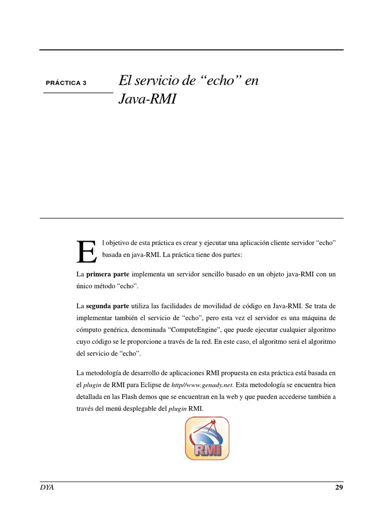 El Servicio de "Echo" en Java-RMI: Práctica 3 | PDF | Java (lenguaje de ...