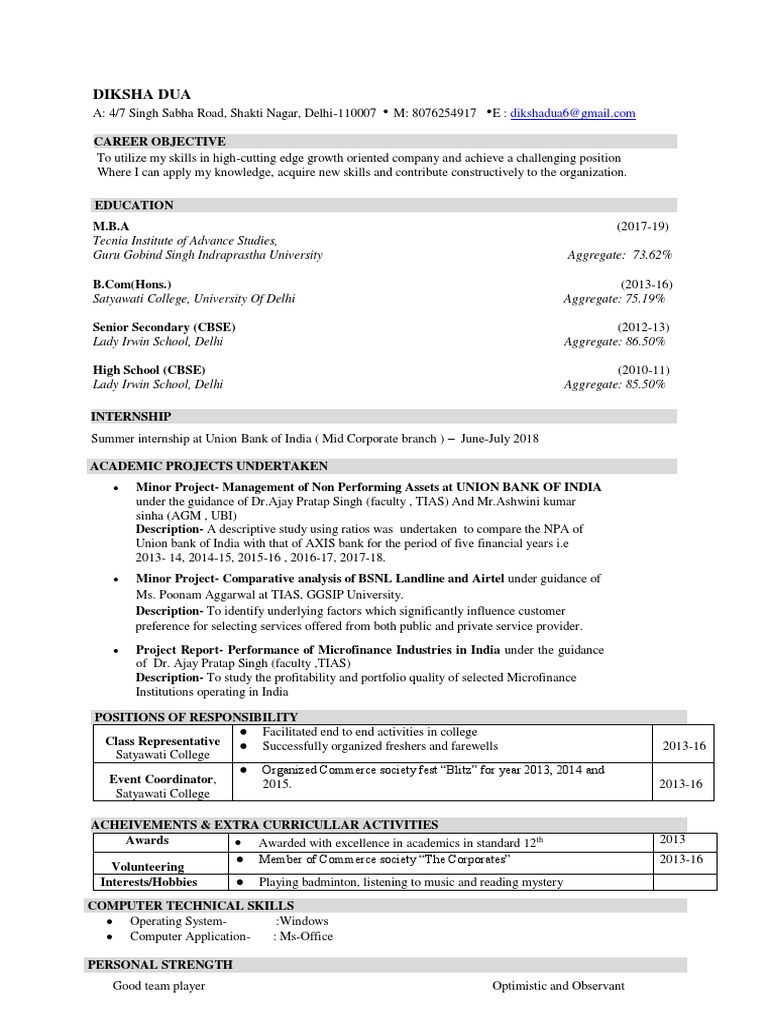 Diksha Dua Mba CV PDF | PDF | Economies | Business