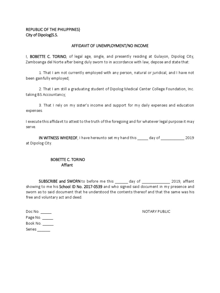 Affidavit of Unemployment | PDF