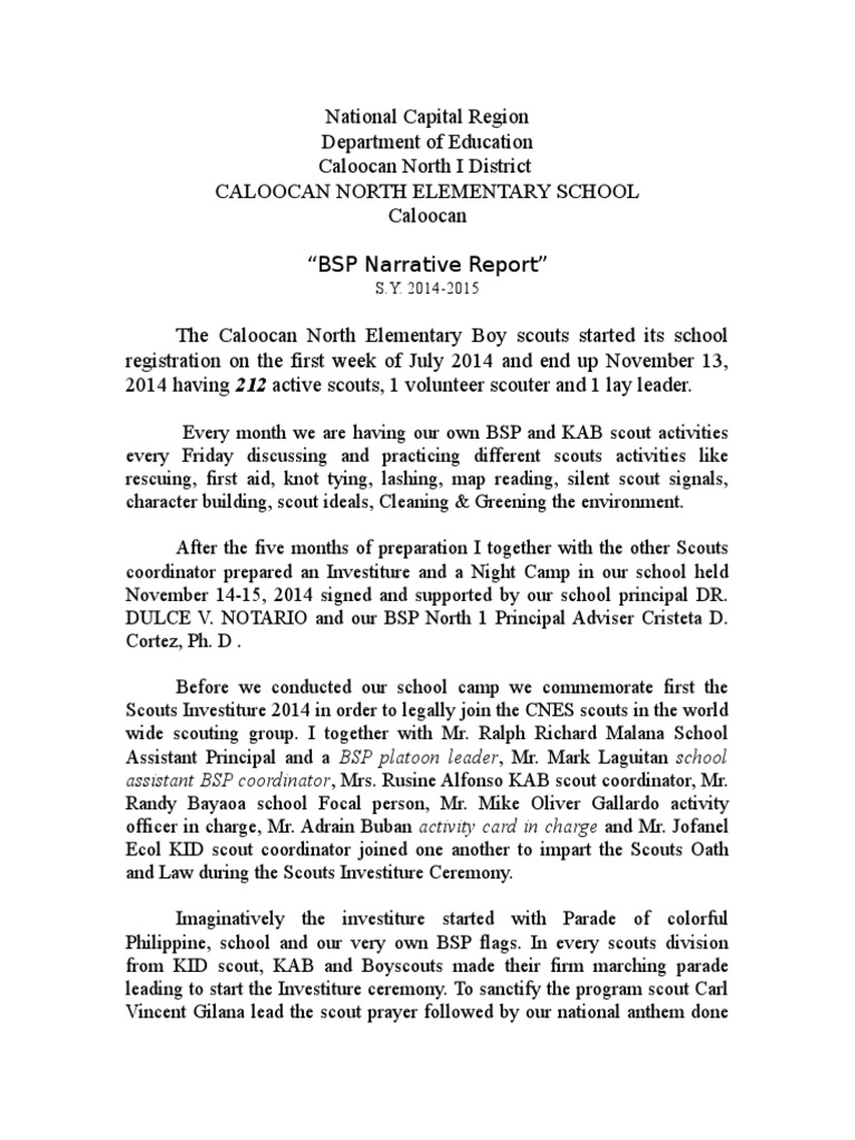 BSP Narrative Report | PDF | Scouting | Youth Movements