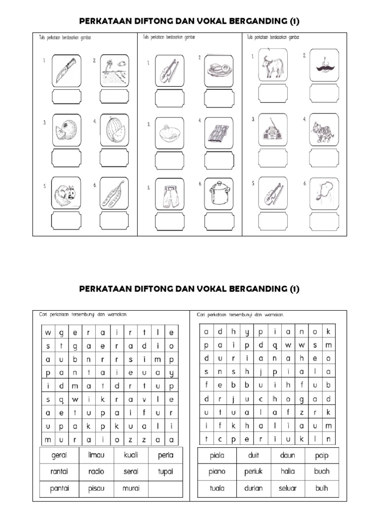 Lembaran Kerja Diftong Dan Vokal Berganding 1 2019 | PDF