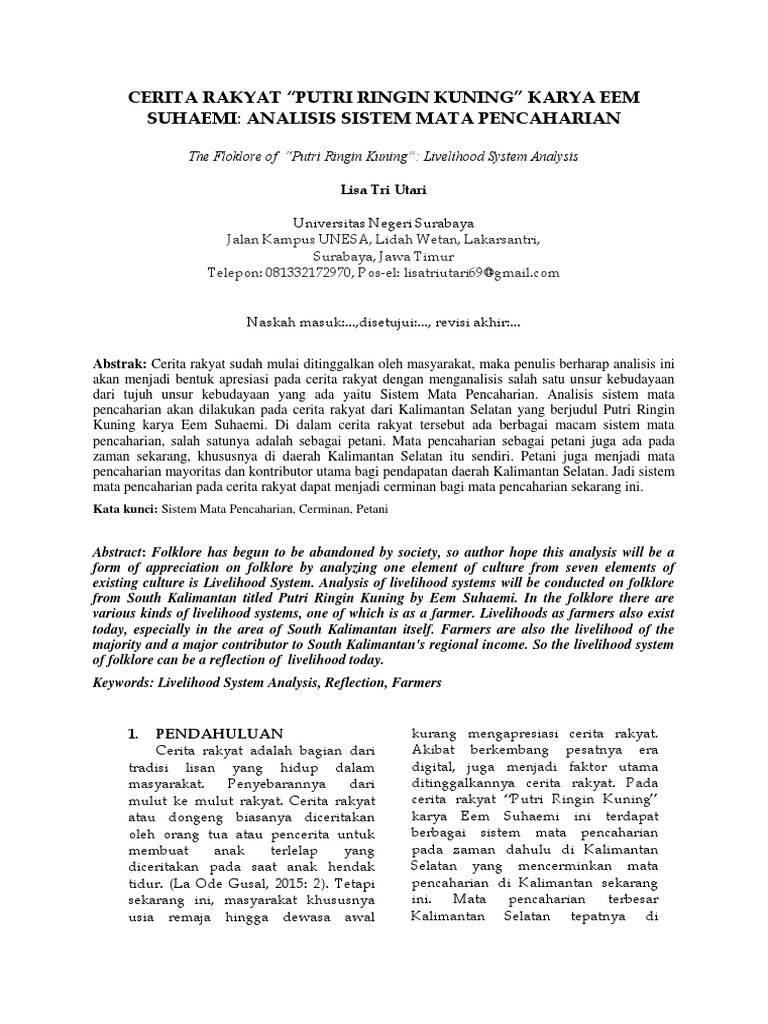 Cerita Rakyat "Putri Ringin Kuning" Karya Eem Suhaemi: Analisis Sistem ...
