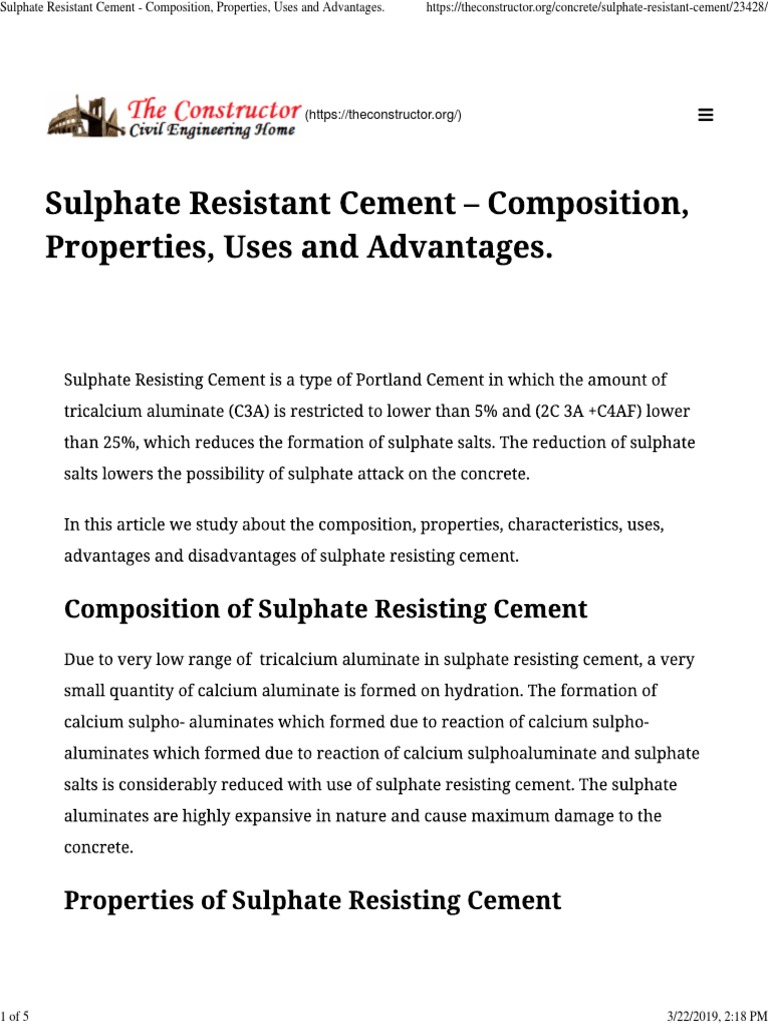 Sulphate Resistant Cement - Composition, Properties, Uses and ...