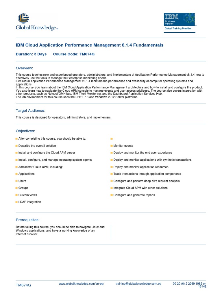 IBM Cloud APM V8.1.4 Course - TM674G PDF | Download Free PDF | Cloud Computing | Application ...