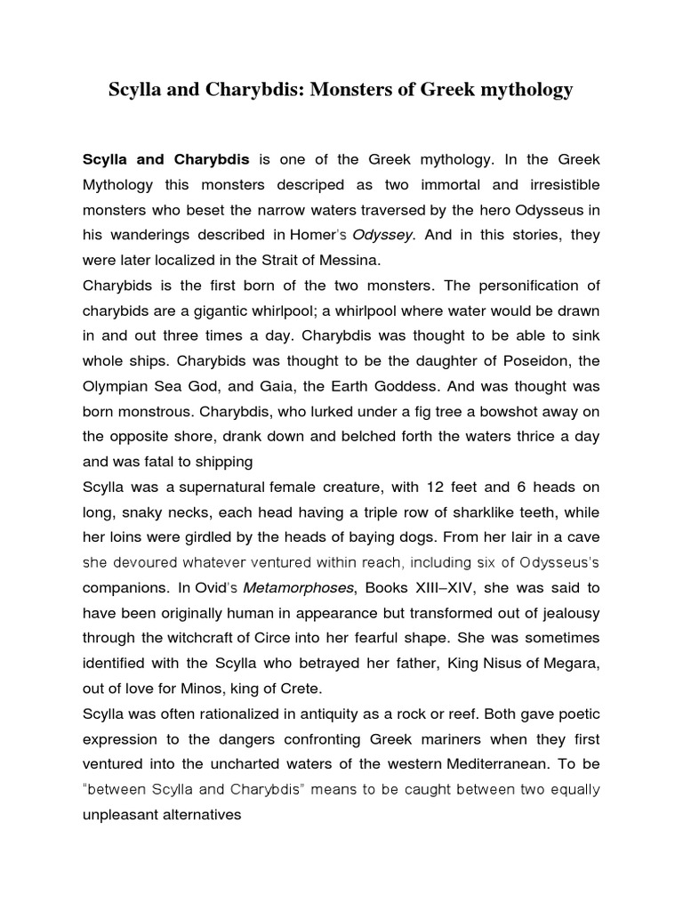 Scylla and Charybdis: Monsters of Greek Mythology | PDF