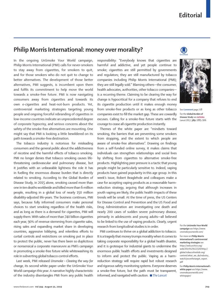 PMI, Money Over Morality | PDF | Tobacco Smoking | Addiction