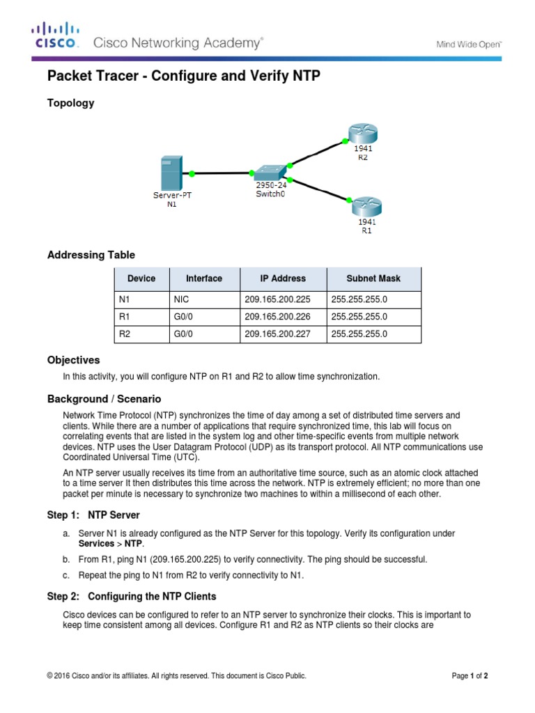 10.2.1.4 Packet Tracer - Configure and Verify NTP | PDF | Network Topology | Computer Network