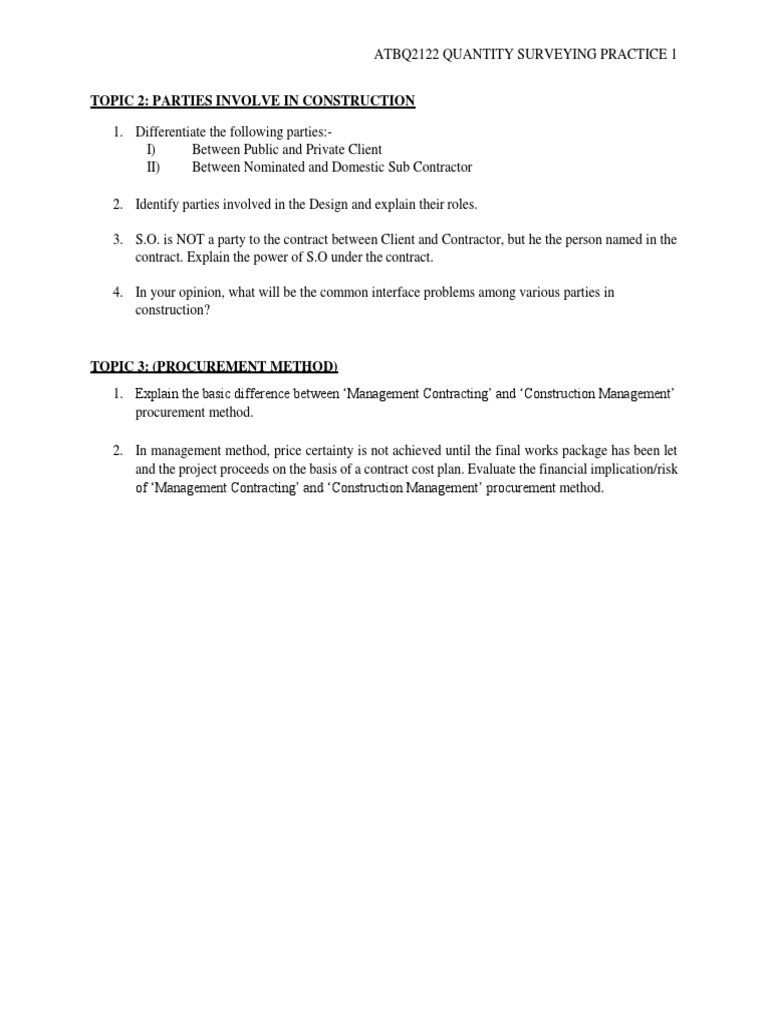 Tutorial 2 & 3 - Parties Involved & Procurement Methods | PDF ...