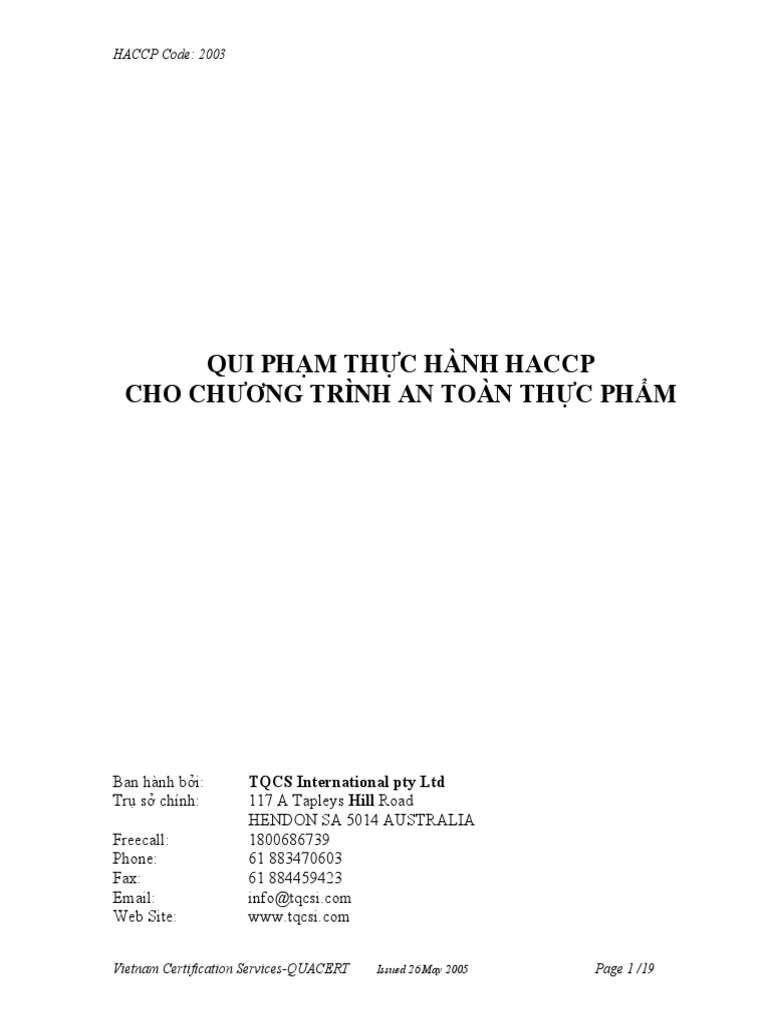 Haccp Code 2003 Vietnamese PDF | PDF