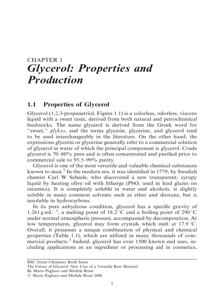 Glycerol: Properties and Production | PDF | Glycerol | Hydrogen Bond