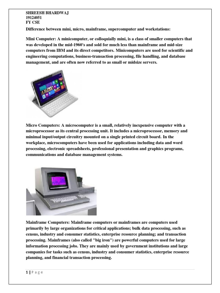 Difference Between Mini | PDF | Mainframe Computer | Microcomputers