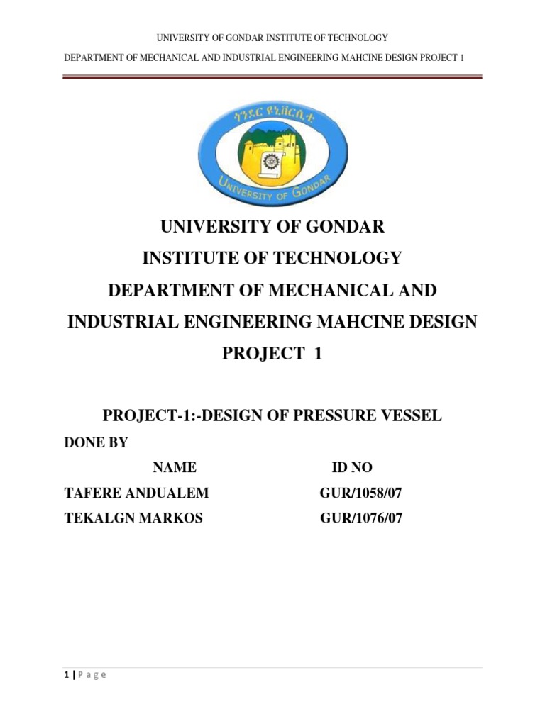 University of Gondar Institute of Technology Department of Mechanical ...